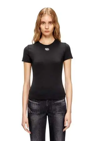 DIESEL® Slim Fit Cotton-elastane T-shirt With Injected Oval D Logo - Black