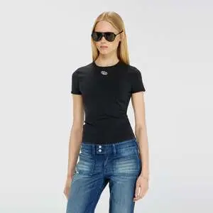 DIESEL® Slim Fit Cotton-elastane T-shirt With Injected Oval D Logo - Black