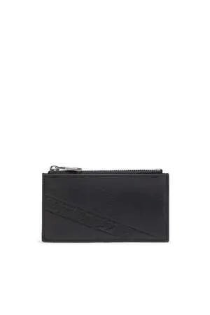 DIESEL® Leather Card Holder With Zip Closure - Black