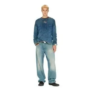 DIESEL® Cut-out Ribbed Jumper With Oval D Plaque - Blue