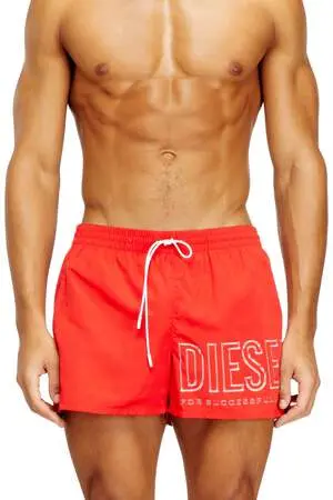 DIESEL® Mid-length Swim Shorts With Outline Logo - Red