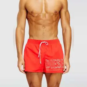 DIESEL® Mid-length Swim Shorts With Outline Logo - Red