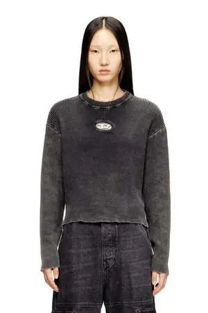 DIESEL® Ribbed Cut-out Jumper With Oval D Plaque - Grey