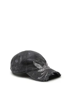 DIESEL® Distressed Baseball Cap With Phoenix Print - Black