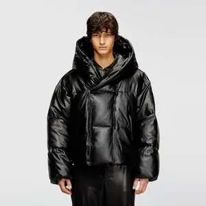 DIESEL® Hooded Puffer Jacket In Coated Fabric - Black