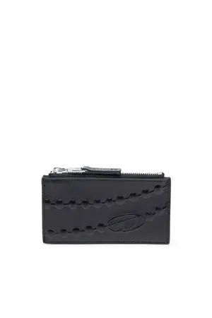 DIESEL® Leather Card Holder With Embossed Chain Motif - Black