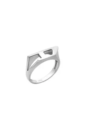 DIESEL® Stainless Steel Signet Ring With Logo Motif - Silver