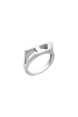 DIESEL® Stainless Steel Signet Ring With Logo Motif - Silver