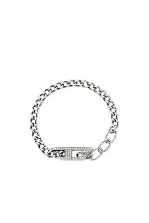 DIESEL® Stainless Steel Chain Link Bracelet With Logo Pendant - Silver