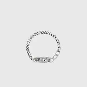 DIESEL® Stainless Steel Chain Link Bracelet With Logo Pendant - Silver