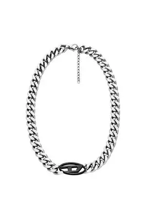 DIESEL® Stainless Steel Two-tone Chain Necklace With Oval D Logo - Silver