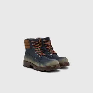 DIESEL® Diesel D-Hammer Combat Boots In Denim And Suede Blue