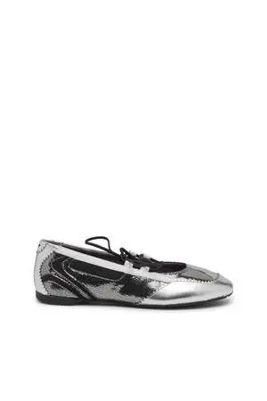 DIESEL® Metallic Lace-up Ballet Flats - Silver
