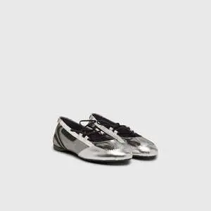 DIESEL® Metallic Lace-up Ballet Flats - Silver