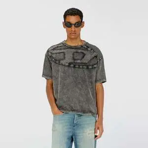 DIESEL® Relaxed Cotton T-shirt With Oval D Applique - Black