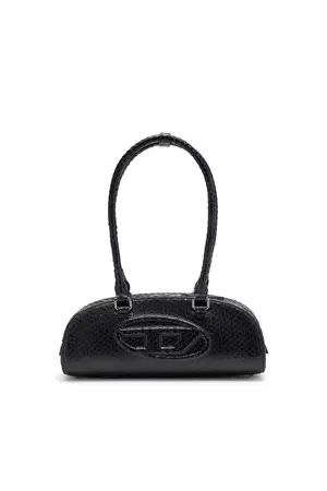 DIESEL® 1dr Dome-elongated Bowling Bag In Snake-effect Leather - Black