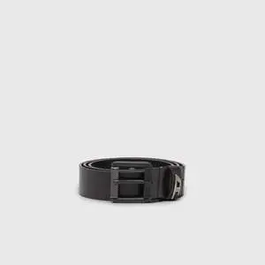 DIESEL® 3.5cm Shiny Leather Belt With Logo Loop - Black