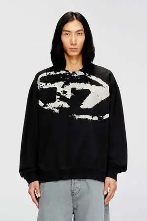 DIESEL® Sweatshirt With Distressed Flocked Logo - Black