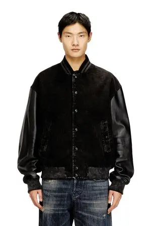DIESEL® Denim And Leather Bomber Jacket