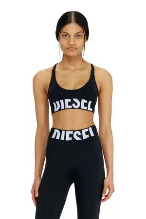 DIESEL® Microfibre Sports Bra With Cut-off Logo - Black
