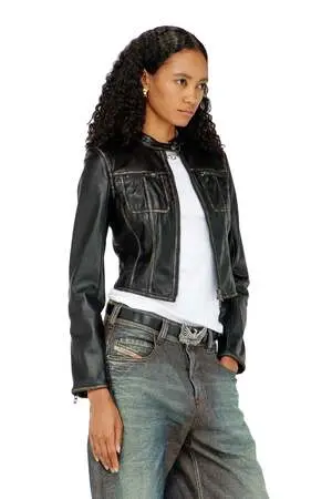 DIESEL® Cropped Distressed Biker Jacket - Black