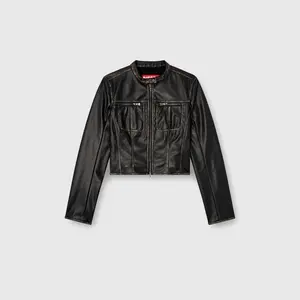 DIESEL® Cropped Distressed Biker Jacket - Black