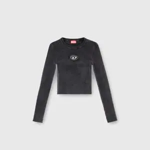DIESEL® Cropped Ribbed Jumper With Cut-out Logo Detail - Black