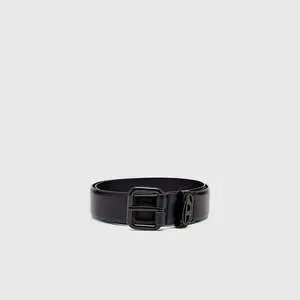 DIESEL® 3.9cm Logo Plaque Leather Belt - Black