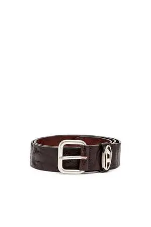 DIESEL® 3.9cm Logo-plaque Wrinkled Leather Belt - Brown