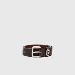 DIESEL® 3.9cm Logo-plaque Wrinkled Leather Belt - Brown