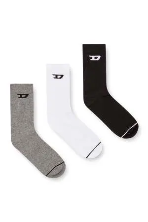 DIESEL® Three-pack Ribbed Crew Socks With D Logo - Multicolor