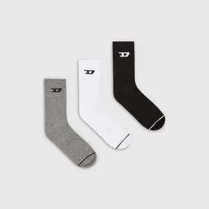 DIESEL® Three-pack Ribbed Crew Socks With D Logo - Multicolor