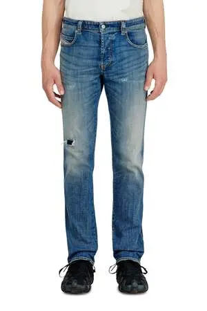 DIESEL® Slim Fit Button Fly Jeans With Distressed Details - Blue