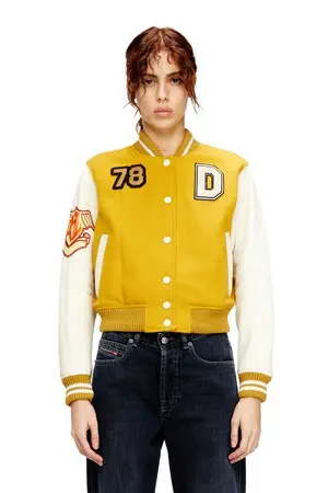 DIESEL® Cropped Varsity Jacket In Wool And Leather With Phoenix Embroidery