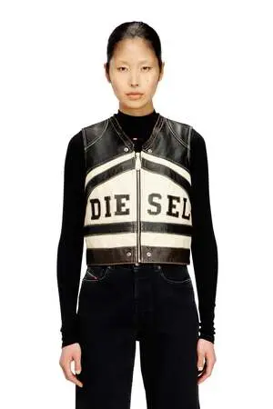 DIESEL® Paneled Leather Vest With Logo And Sporty Stripes
