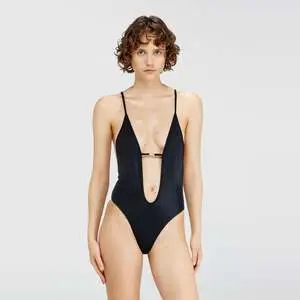 DIESEL® One-piece Swimsuit With Deep Plunge Neckline - Black
