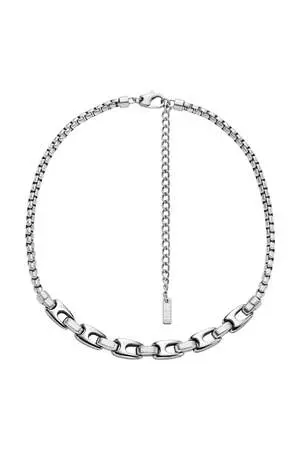 DIESEL® Stainless Steel Link Chain Necklace With Logo Detail - Silver
