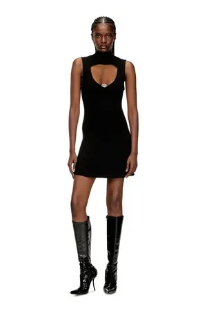 DIESEL® Sleeveless Wool Mini Dress With Mock Neck And Oval D Logo