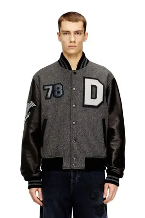 DIESEL® Varsity Jacket In Wool And Leather With Embroidered Accents