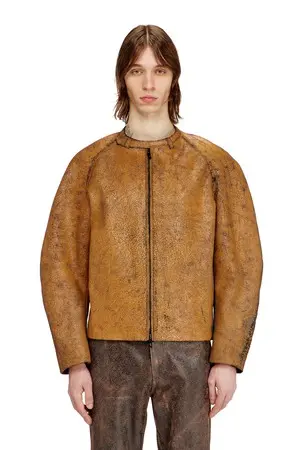 DIESEL® Cracked Leather Cocoon Sleeve Biker Jacket