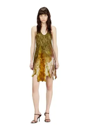 DIESEL® Satin Mini Dress With Embroidered Hide-effect Hem