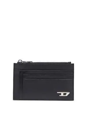 DIESEL® Leather Card Holder With Zip Pocket - Black
