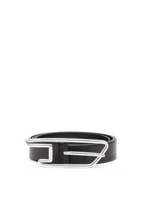 DIESEL® 3cm Leather Belt With D-logo Buckle - Black