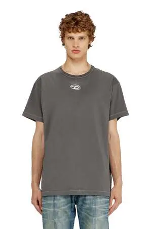 DIESEL® Light Cotton T-shirt With Metallic Oval D Logo - Grey