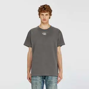 DIESEL® Light Cotton T-shirt With Metallic Oval D Logo - Grey