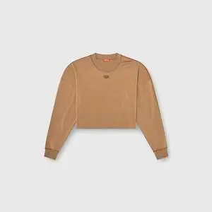 DIESEL® Cropped Stretch Scuba Top With Tonal Oval D Logo - Brown