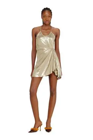DIESEL® Mylar" Metallic Finish Stretch Jersey Mini Dress - Beige