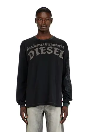 DIESEL® Long-sleeve T-shirt With Prints And Patches - Black