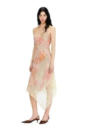 DIESEL® Midi Slip Dress With Floral Print And Lace Trim - Multicolor