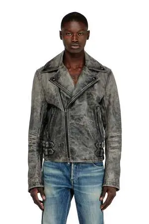 DIESEL® Treated Leather Biker Jacket - Grey